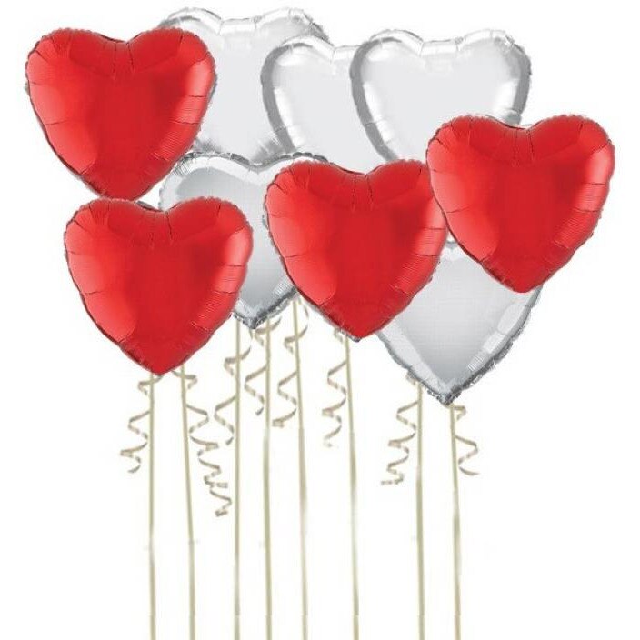 Balon folie inima, set 10 baloane, diametru 45 cm, culori rosu si ...