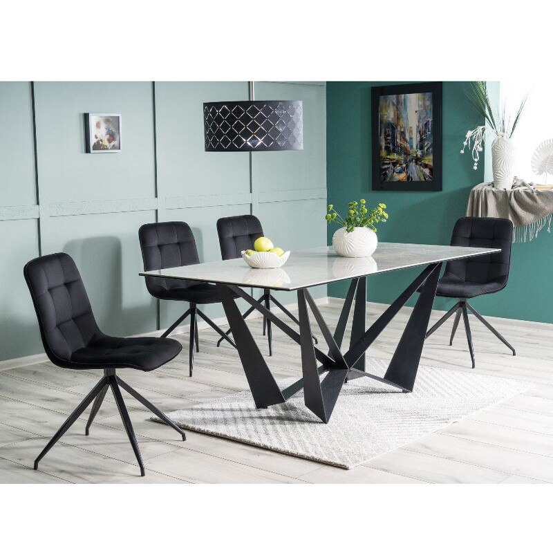 Masa Genarom Aston II Ceramic Gri Marmorat / Negru Mat, 180 x 90 x 76 ...