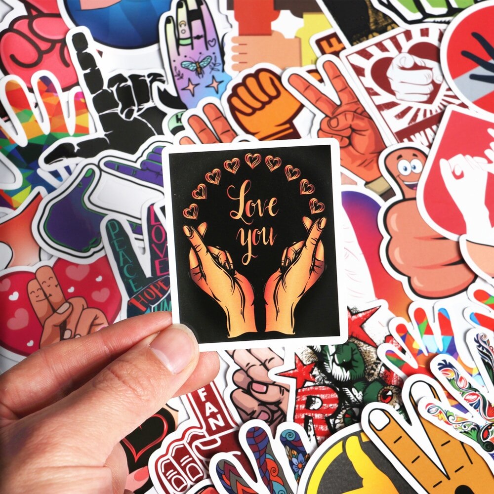 Set 50 bucati Stickere / Abtibilde Waterproof "Funny finger gesture ...