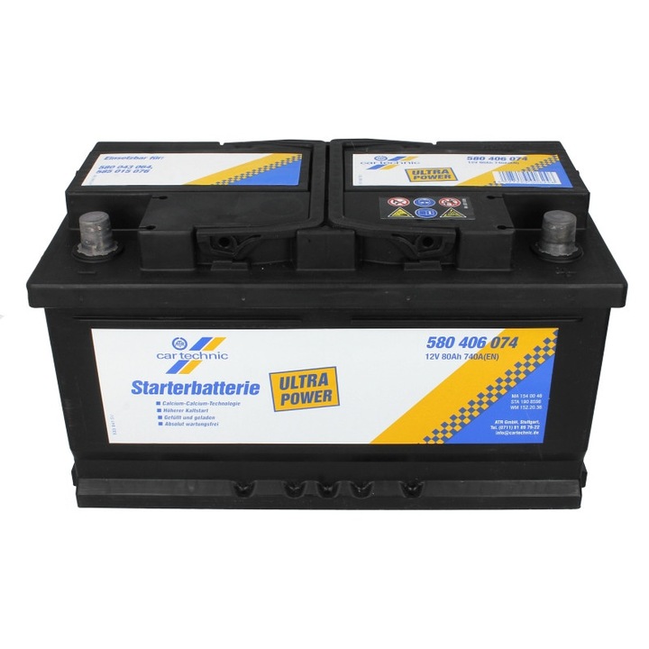 Acumulator CARTECHNIC 12V 80Ah/740A ULTRA POWER (R+ borna standard ...