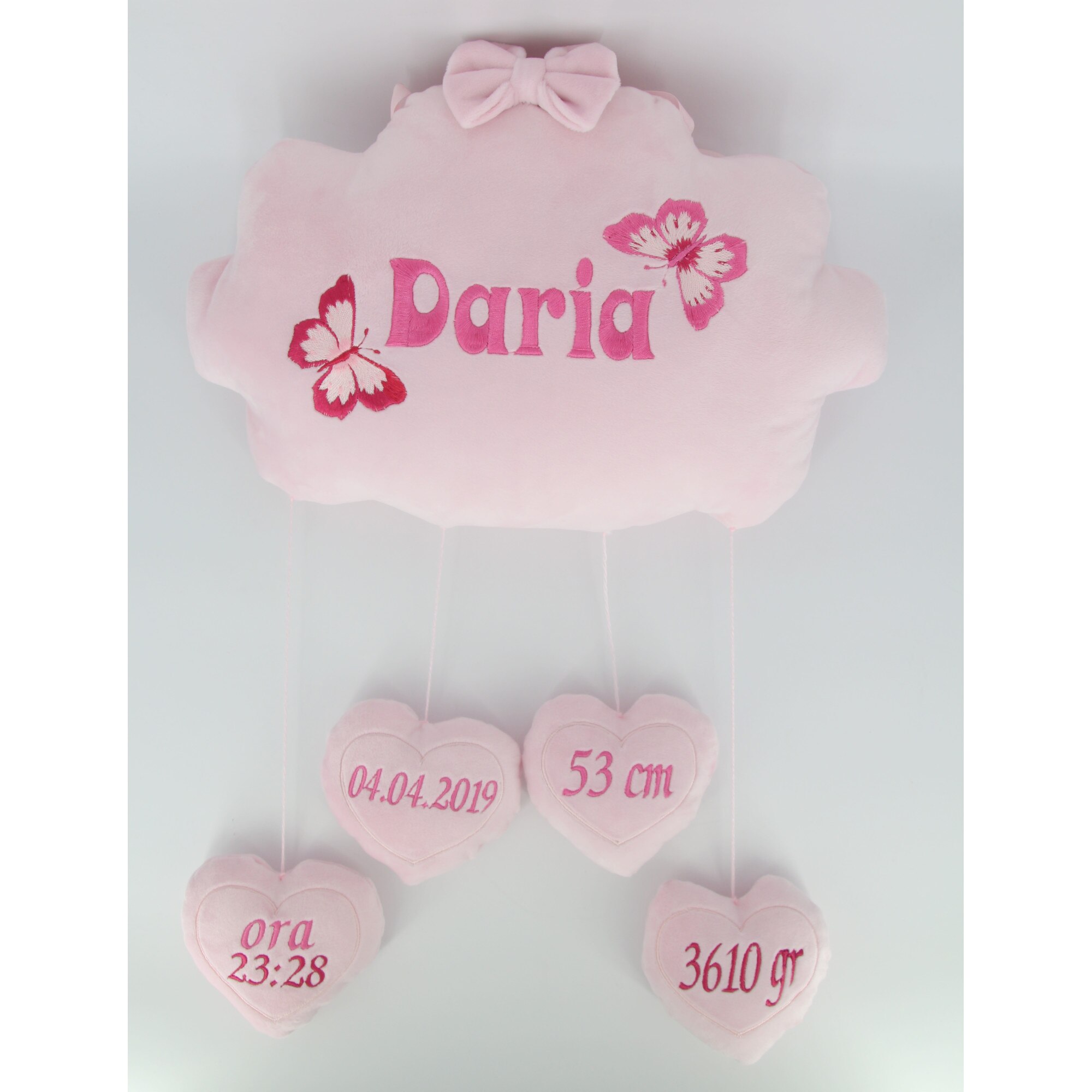 Pernuta bebelus norisor personalizata, tema"fluturasi", fetite, roz ...