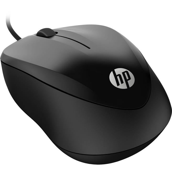 Mouse cu fir HP 1000, USB, ambidextru, 1200 DPI, 3 butoane, negru - eMAG.ro