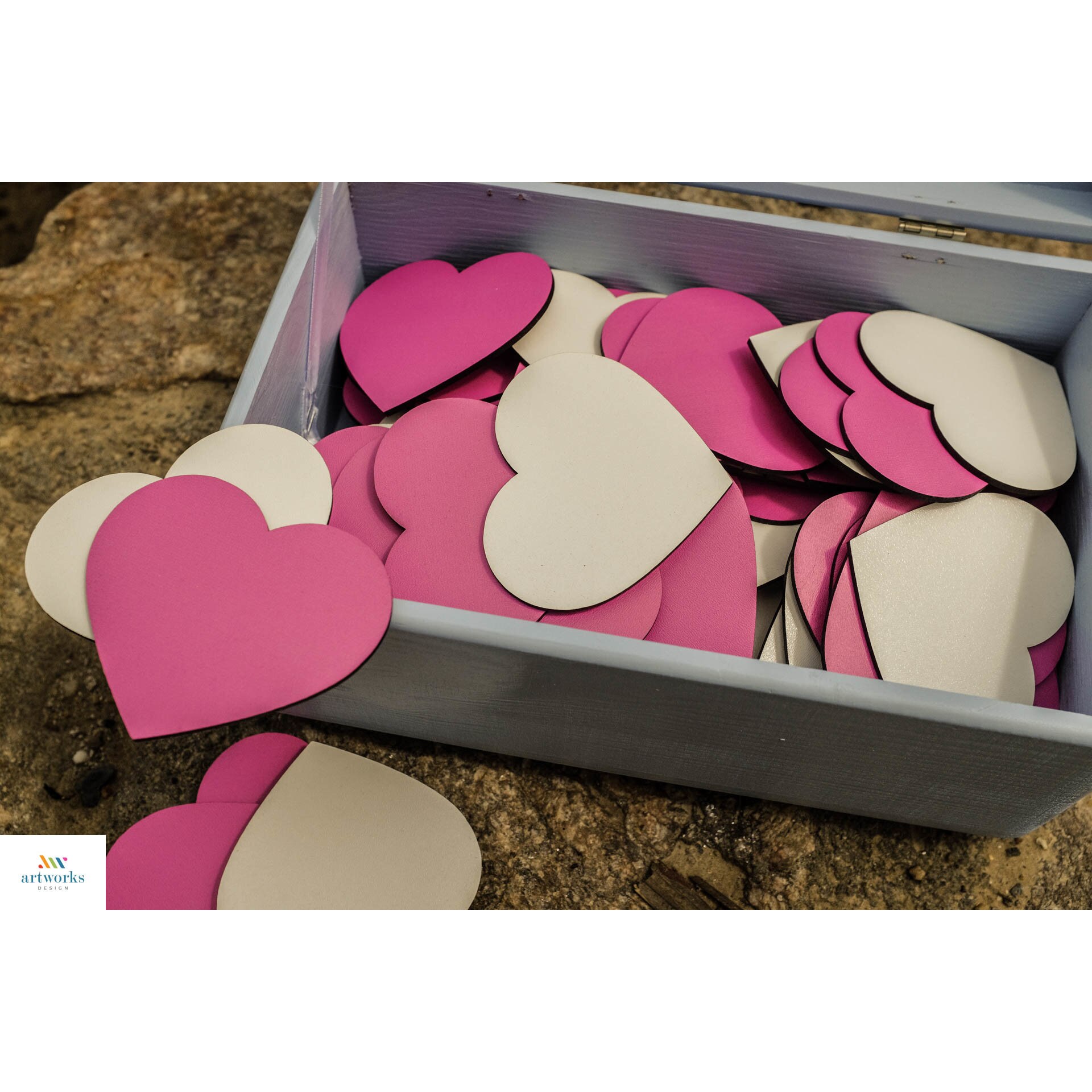 Cufar lemn personalizabil + 130 inimioare lemn Artworkspro, print uv ...