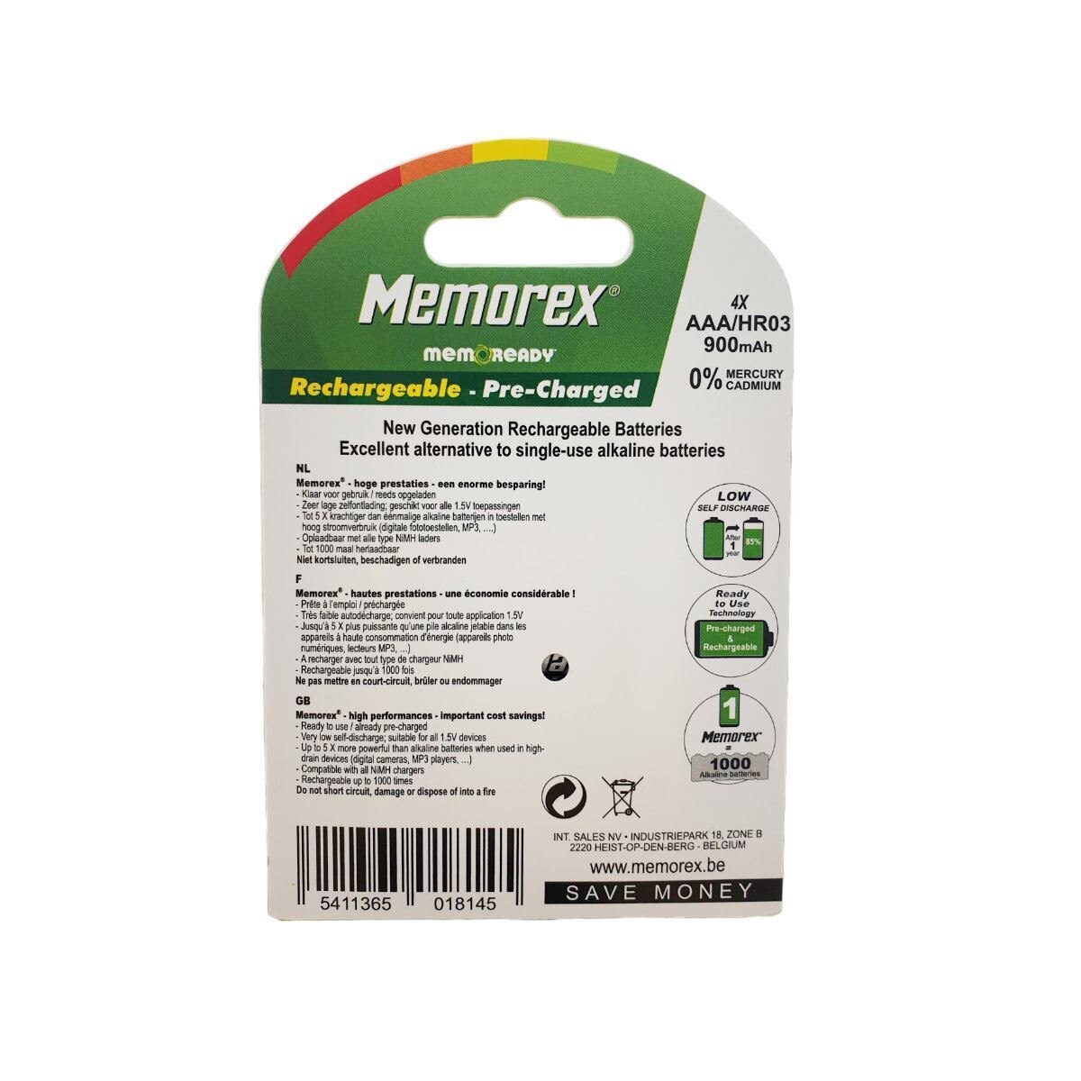 Acumulatori AAA (R3) Memorex,900mAh,preincarcati,reincarcabili,set cu 4 ...