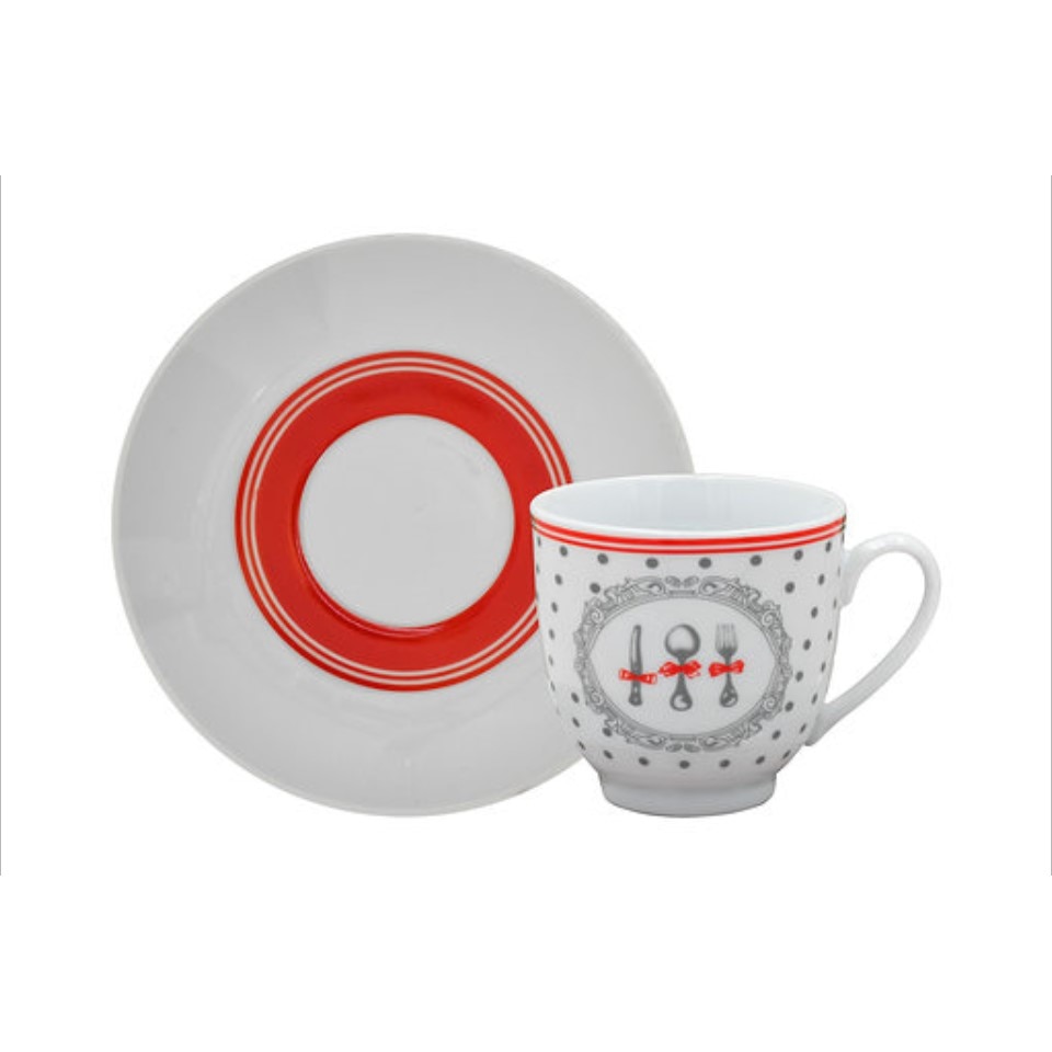 Set cesti de cafea MALOOKI, 6 cesti+ 6 farfurioare, desen cu vesela ...