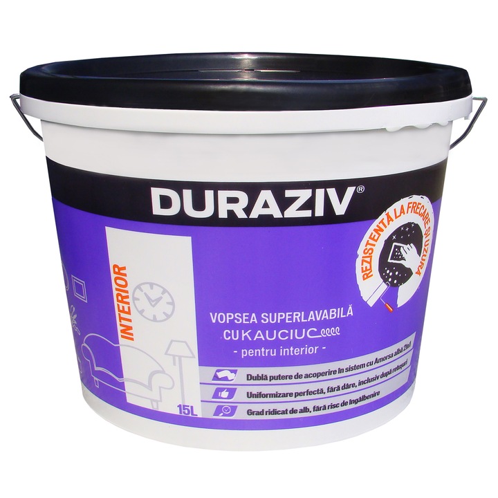 Vopsea Superlavabila Alba pentru interior- Duraziv cu Kauciuc®, 15L - eMAG.ro