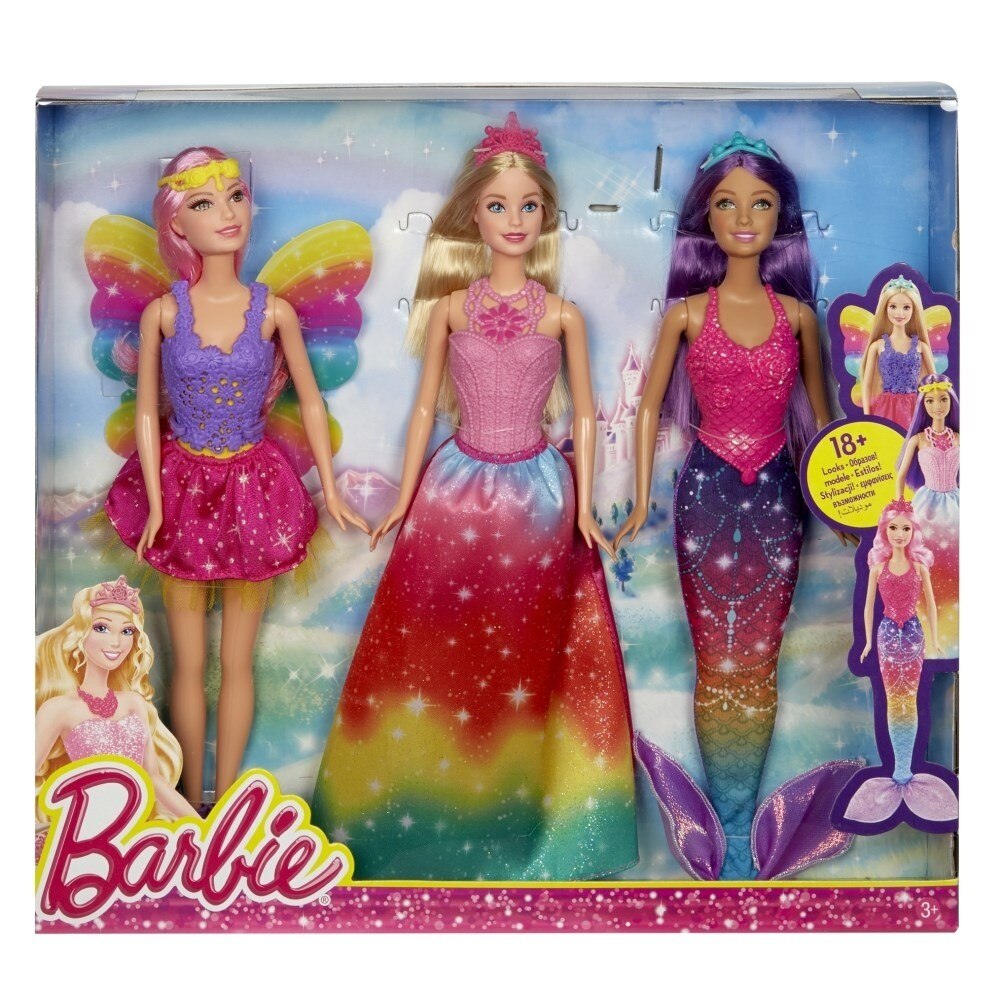Set 3 papusi Mattel Barbie (Zana, Printesa, Sirena) - eMAG.ro