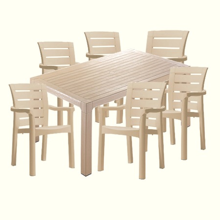 Set CULINARO PARNU masa 90x150x75cm 6 scaune polipropilen/fibra sticla ...