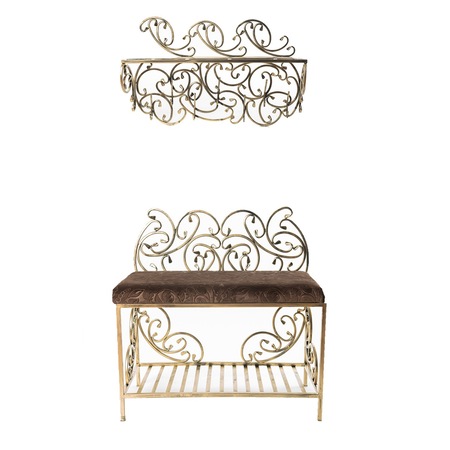 Set de cuier, Premiamob, cuier si bancheta din metal, vintage, auriu ...