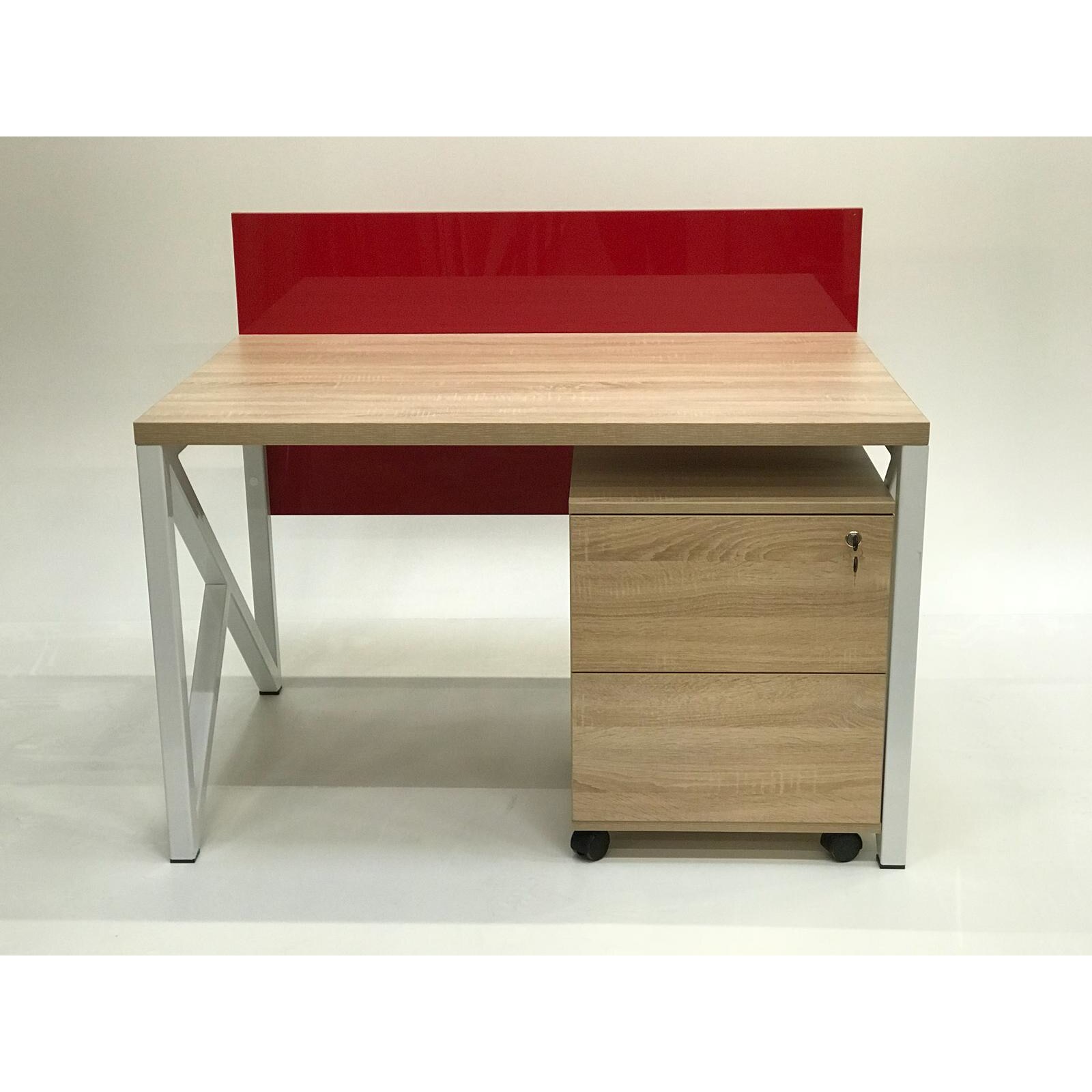 Set Birou + rollbox MDI, select finisaj stejar Hamilton, rosu lucios si ...