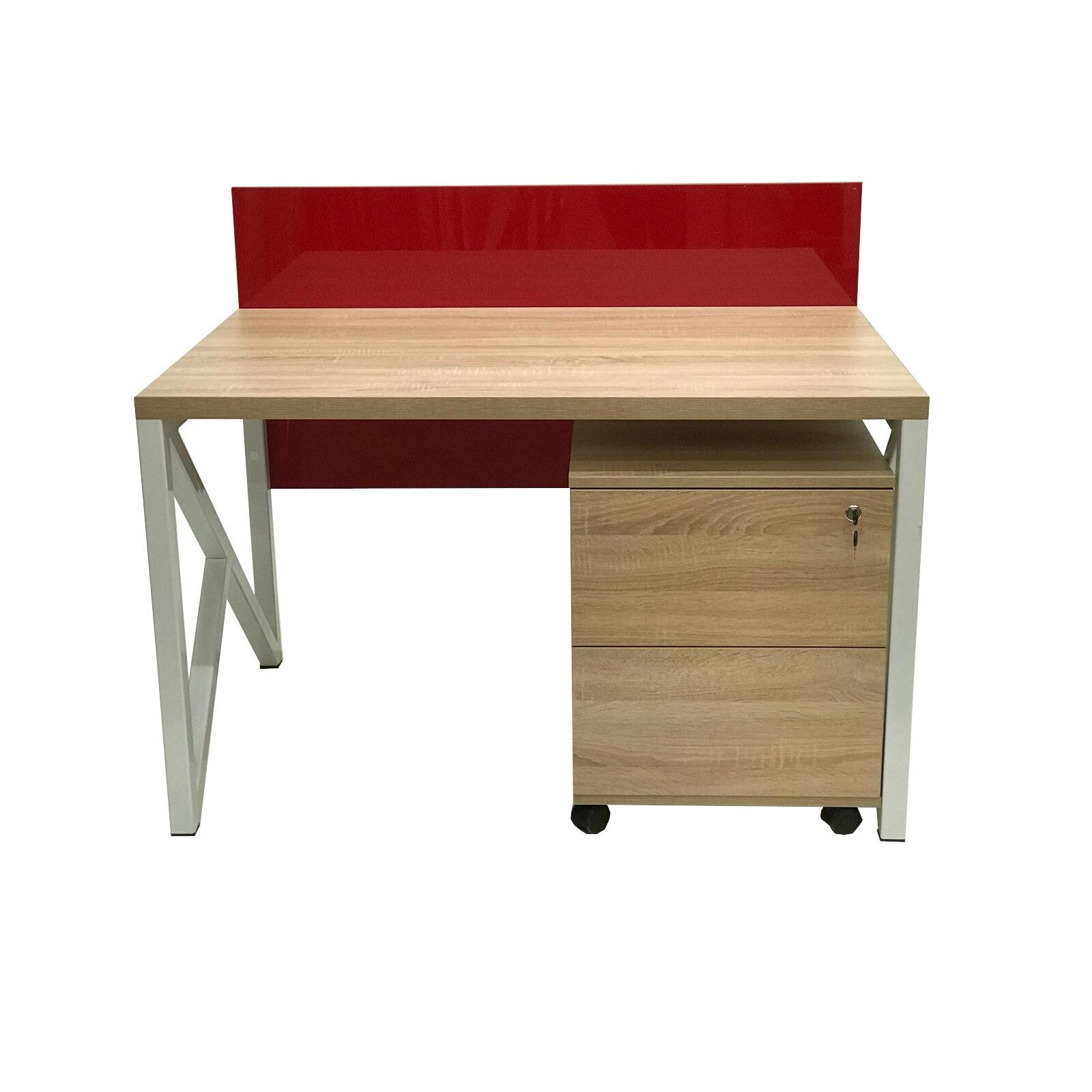 Set Birou + rollbox MDI, select finisaj stejar Hamilton, rosu lucios si ...