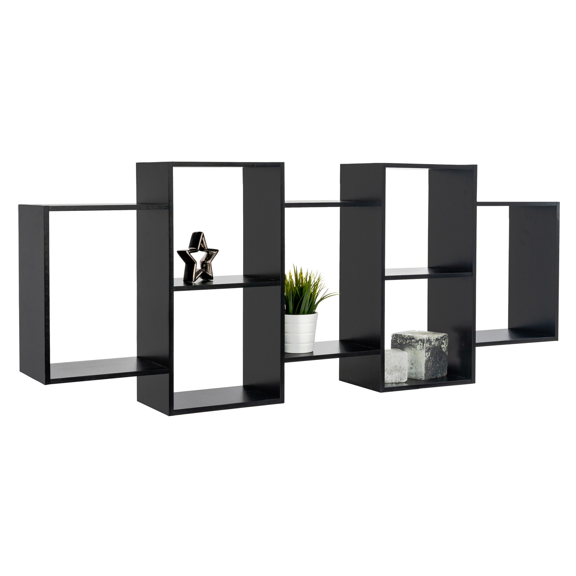 Raft de perete cuburi Ego, MDF, Negru, 7 rafturi, 150x60 cm - eMAG.ro