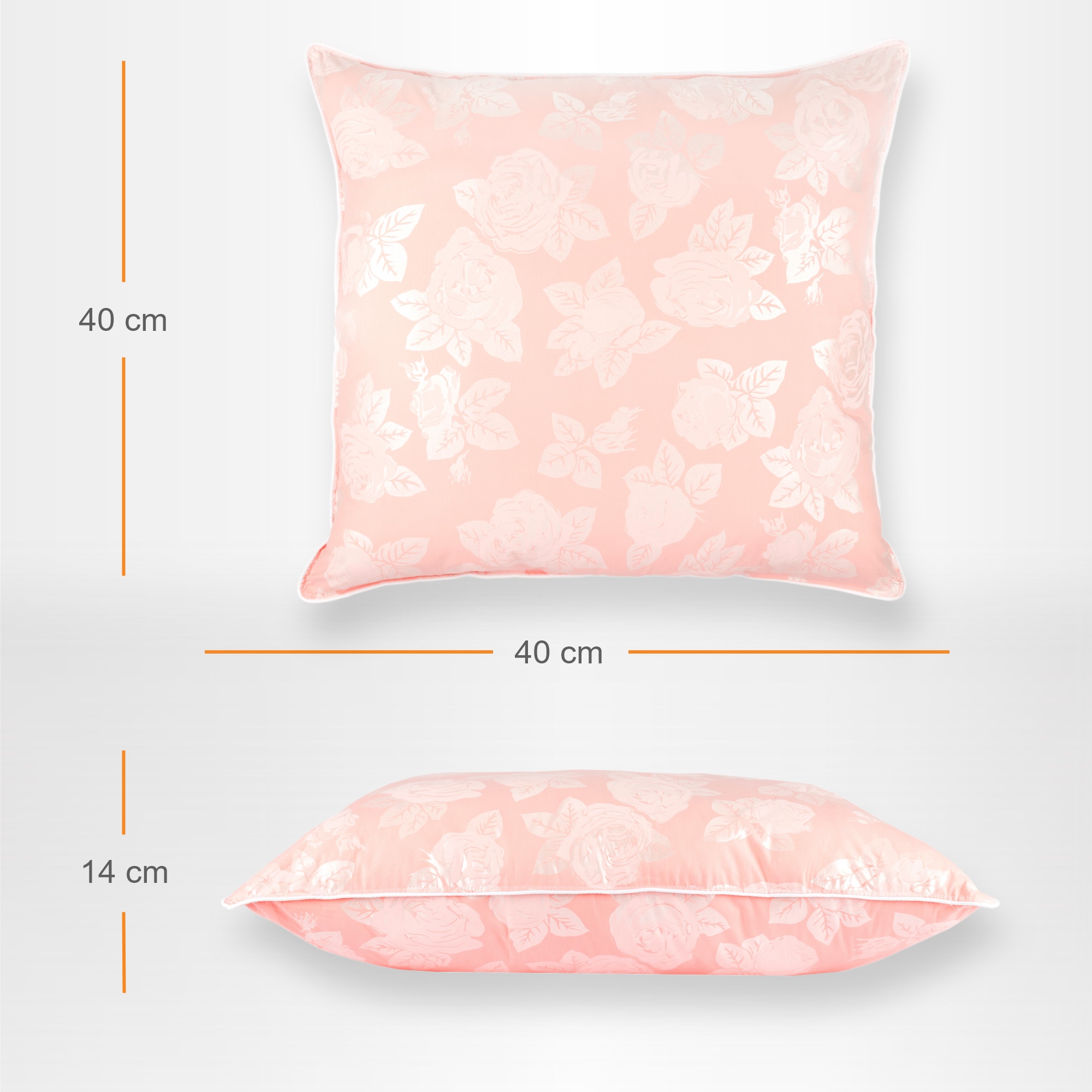 Set de 2 Perne cu puf si pana de gasca, 40cm x 40cm, roz cu trandafiri ...