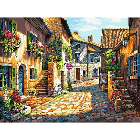 Goblen Straduta italiana cu frizerie si cafenea, Hudemas, kit goblen ...