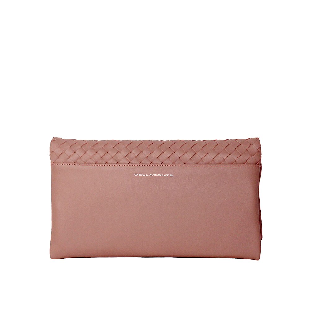 Geanta plic din piele naturala impletita manual, Dellaconte, Roz Inchis ...