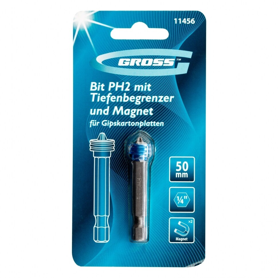 Bit PH2, 50 mm, cu limitator si magnet, GROSS - eMAG.ro