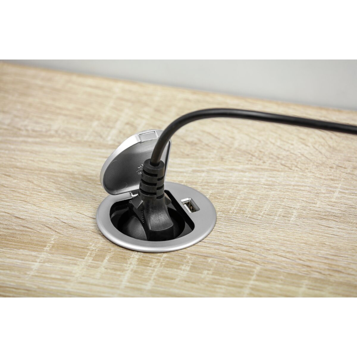 Priza incastrabila in blat, 1 priza schuko + 1 USB 5V 2.4A, cablu 1.9m ...