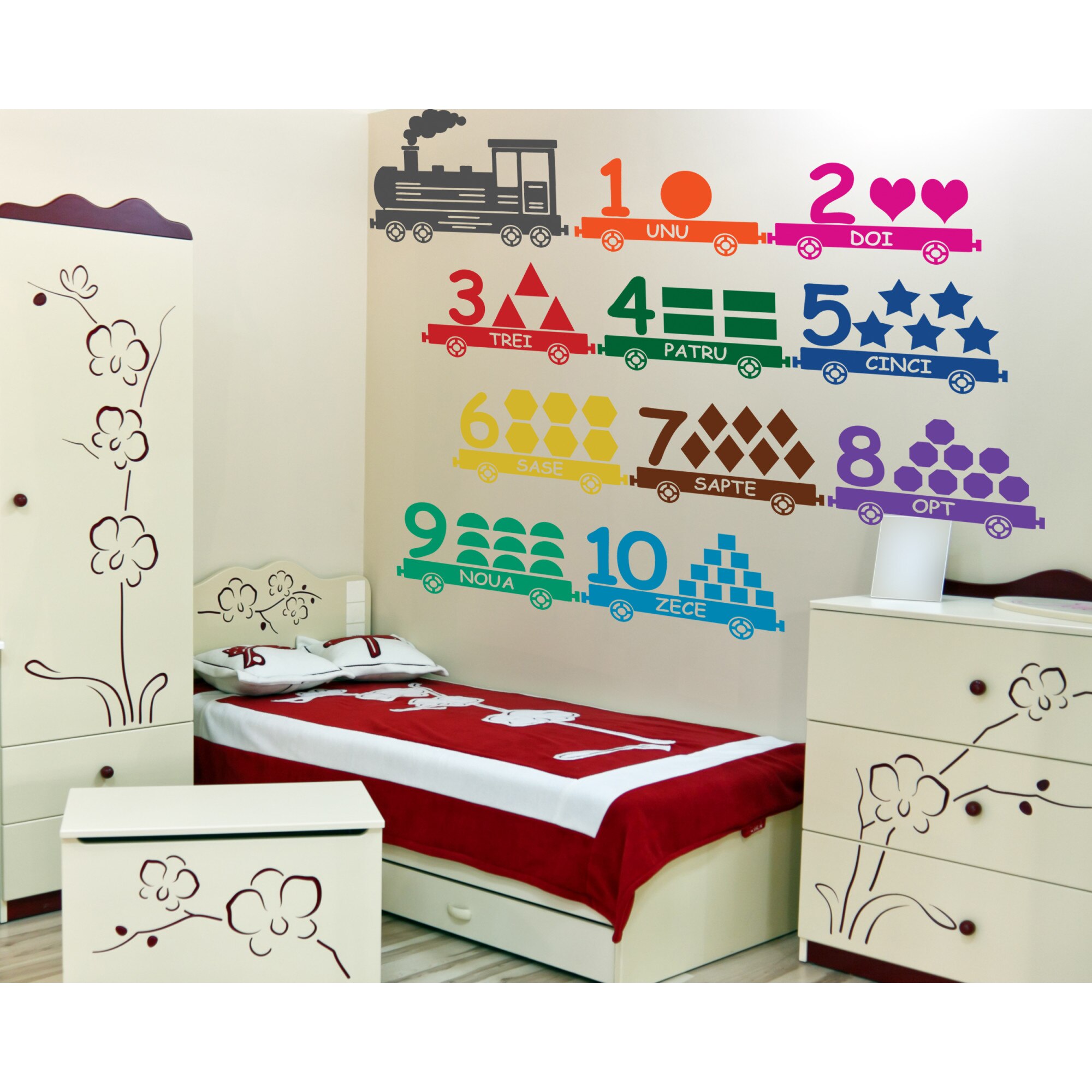 Sticker decorativ Trenuletul cu numere, forme si culori, Stickero, 23cm ...