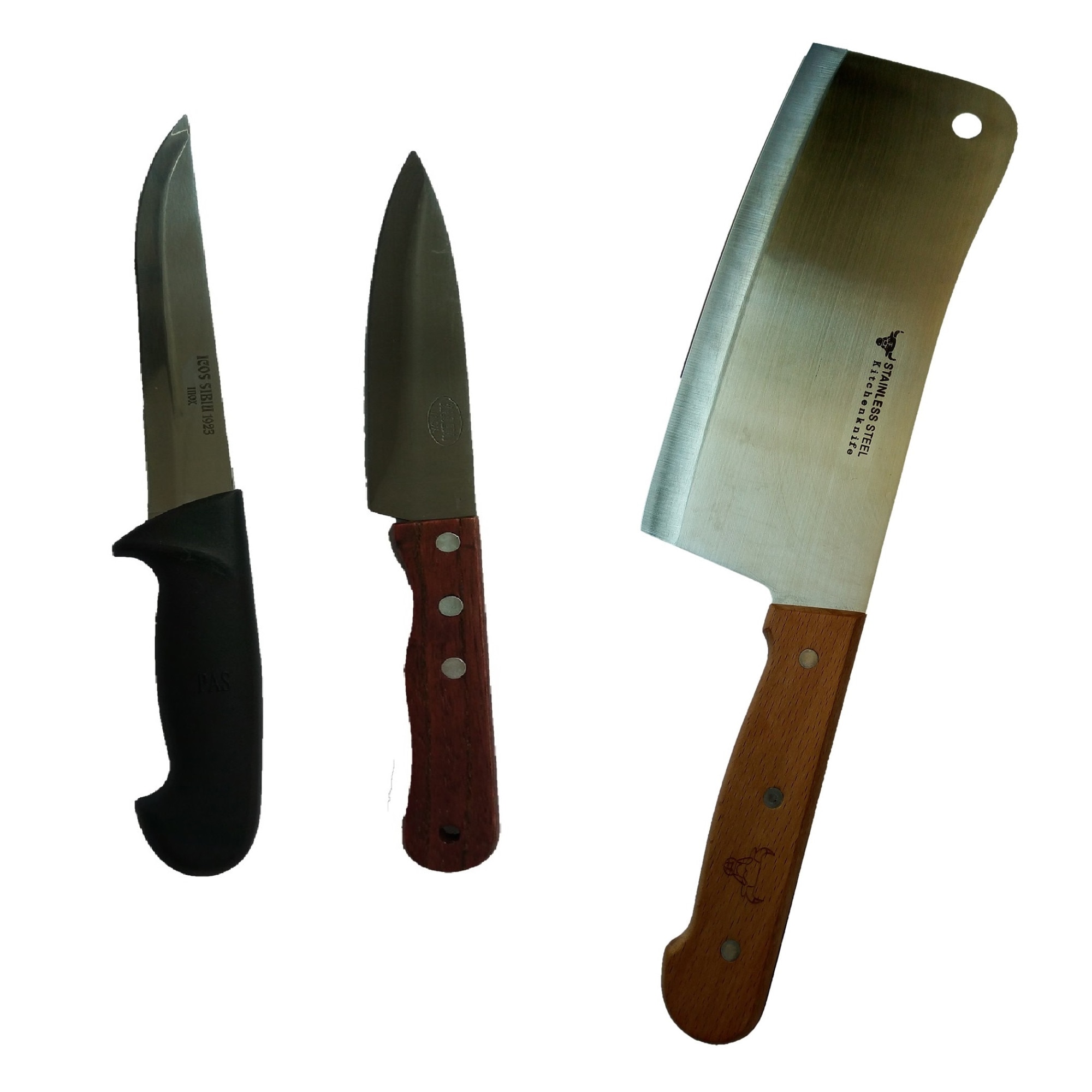 Pachet format din satar de macelarie cu maner de lemn, 2 cutite ...