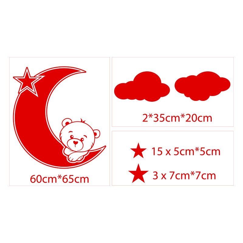 Sticker Decorativ - SMAER - Ursulet cu Norisori - 120cm x 60cm - Rosu ...