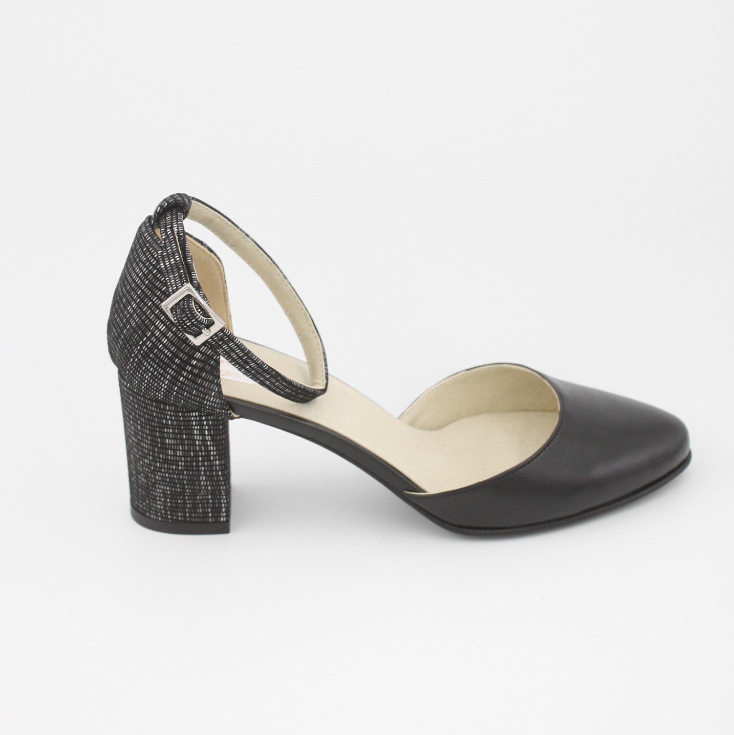 Pantofi sanda dama, piele naturala, aspect frumos, negru, toc imbracat ...