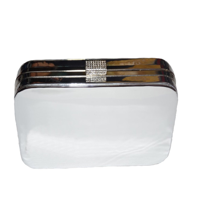 Poseta tip clutch,model oglinda,cadru metalic, D&J Exclussive, argintiu ...