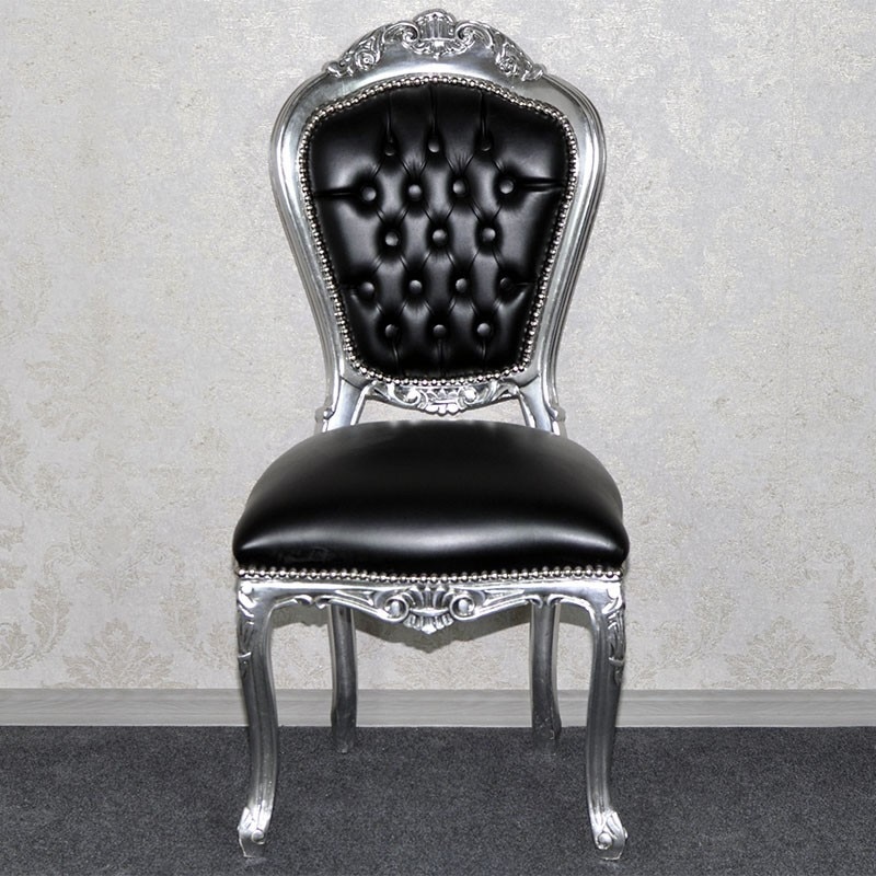 Scaun LUXURY clasic stil baroc cadru argintiu, tapiterie neagra - eMAG.ro
