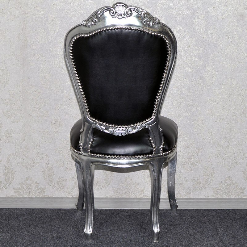 Scaun LUXURY clasic stil baroc cadru argintiu, tapiterie neagra - eMAG.ro