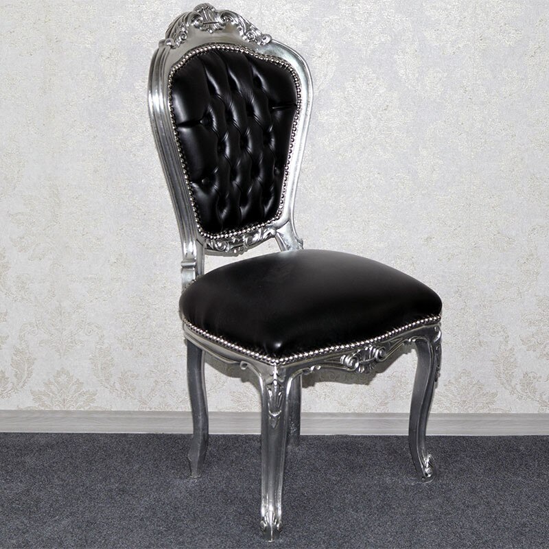 Scaun LUXURY clasic stil baroc cadru argintiu, tapiterie neagra - eMAG.ro