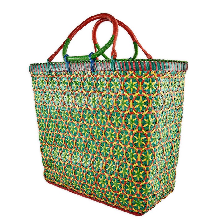 Geanta de vara din rafie, geanta de plaja impletita artizanal, Curcubeu ...