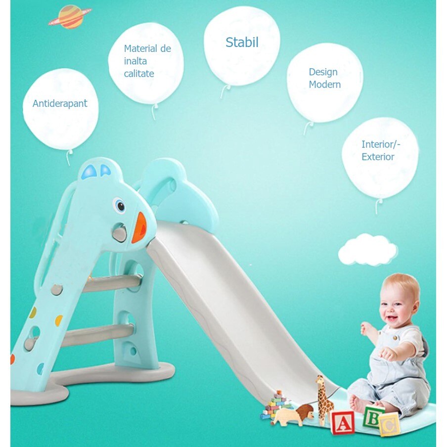 Tobogan copii, cu girafa, scari antialunecare, albastru, buz - eMAG.ro