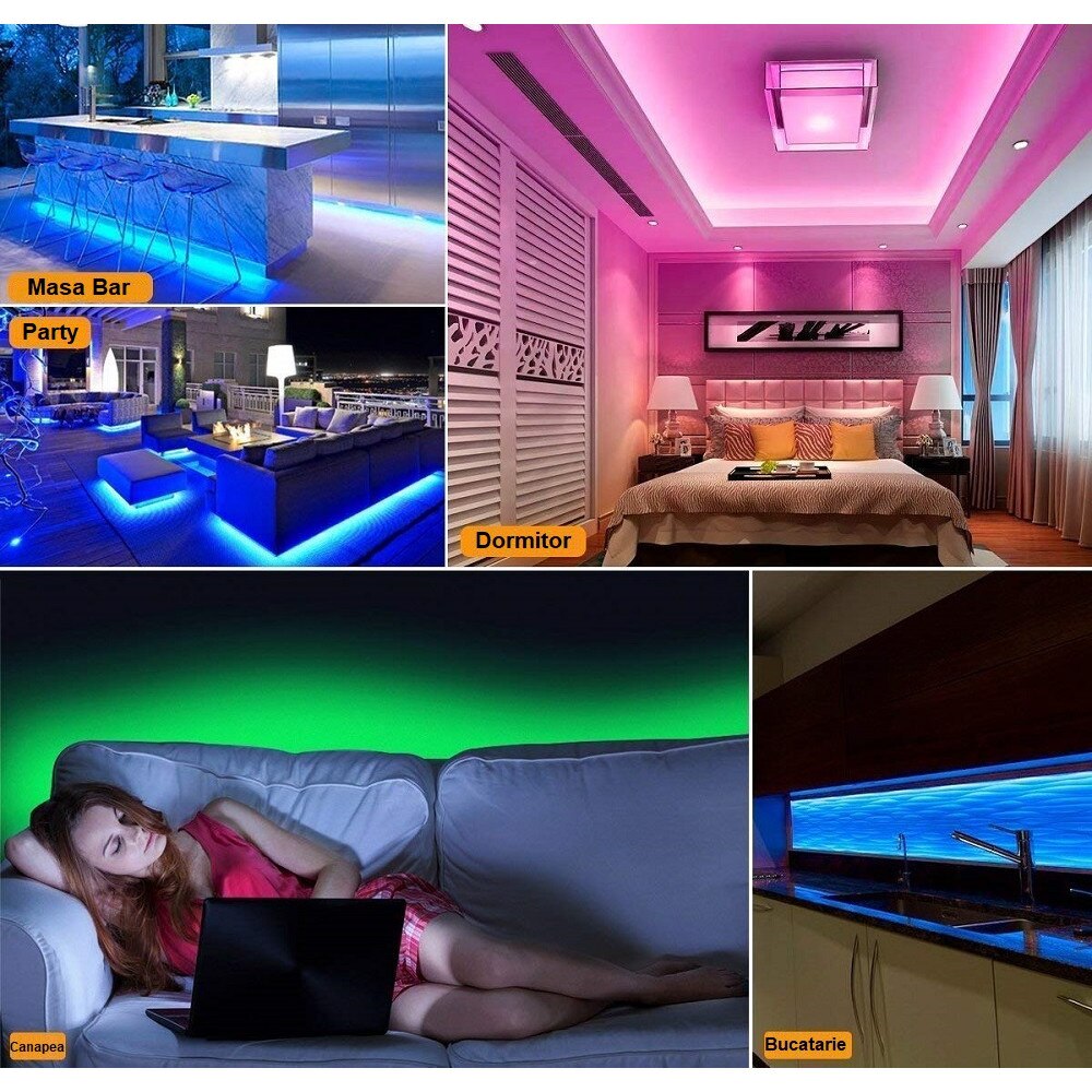 Kit Banda LED wireless Zonure WiFi RGB SMD5050 60 led-uri Premium - eMAG.ro