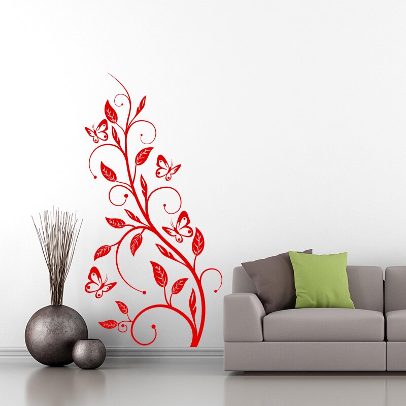 Sticker Decorativ - SMAER - Creanga cu frunze si fluturi - 150cm x 75cm ...