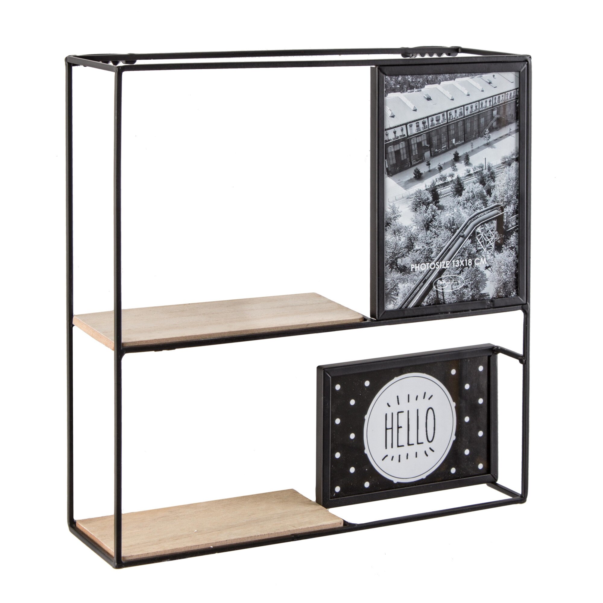 Raft metal negru suspendabil 2 polite cu 2 rame foto 33x10x33h - eMAG.ro