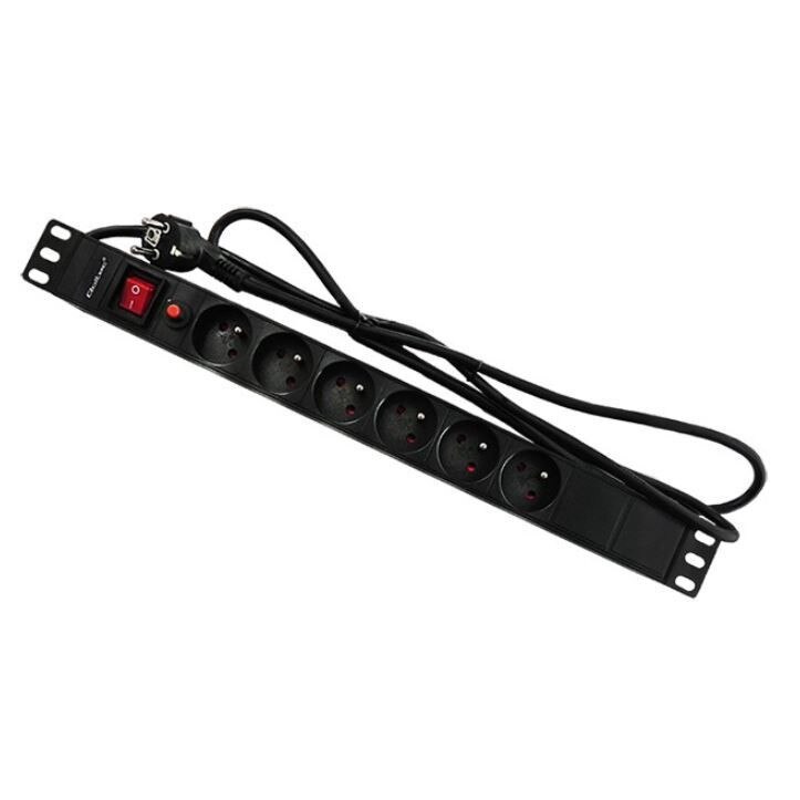 PDU Qoltec, За монтаж в Rack, 6 гнезда Schuko, 1U, 16A, 19", 2 м, Черен ...