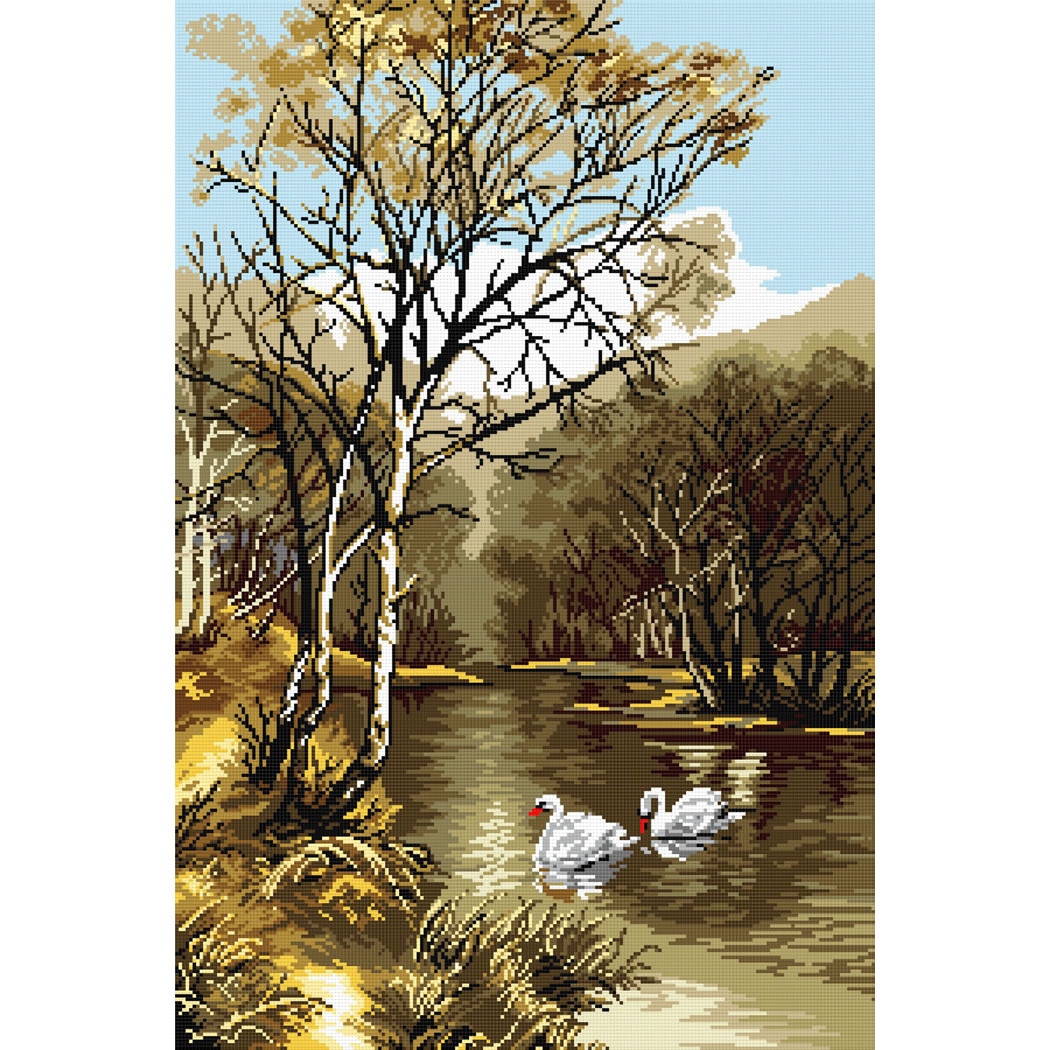 Goblen Lebede, Hudemas, kit goblen cu diagrama alb negru, cu fire mouline - eMAG.ro