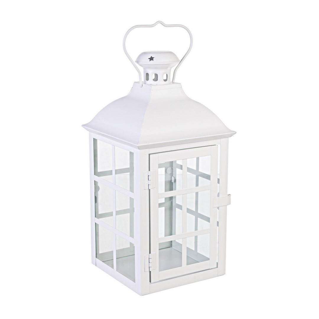 Felinar metal sticla alb Santarem 17x17x34 cm - eMAG.ro