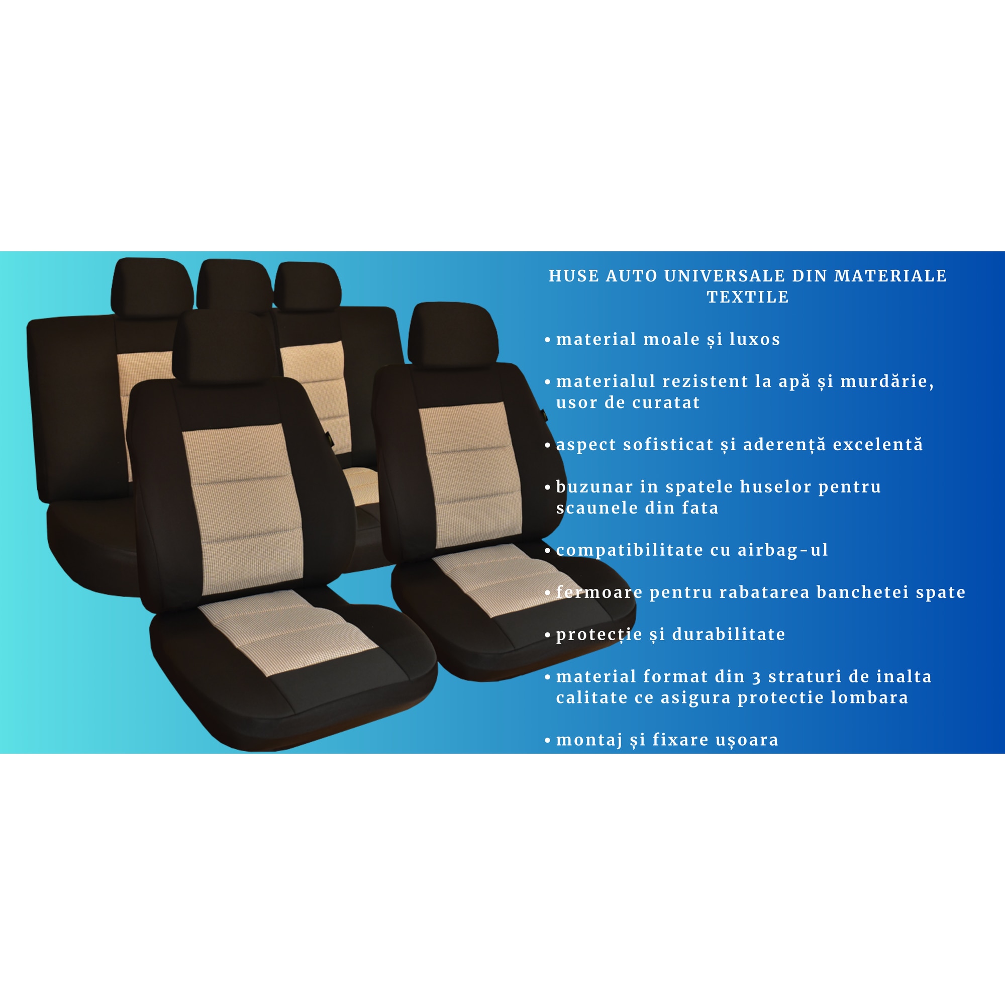 Huse scaune auto SMARTIC®, Premium Lux, 11 piese, compatibile cu airbag ...
