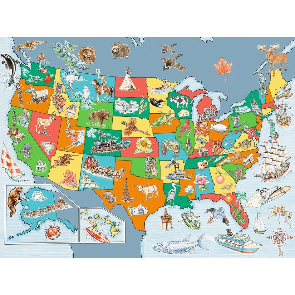 Пъзел Ravensburger - Map of the United States of America, 100 части XXL ...