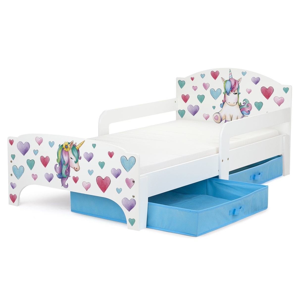 Pat cu sertare si saltea, Leomark, pentru copii, Multicolor, Unicorn ...