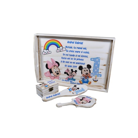 Set tava 1 an mot/turta, Mickey si Minnie, 5 piese - eMAG.ro