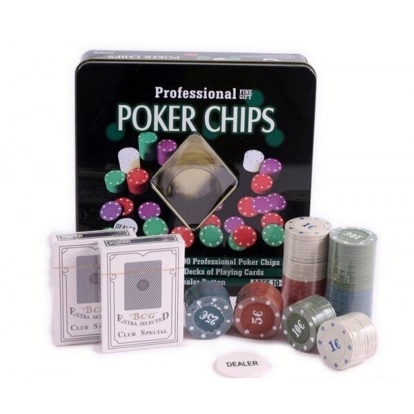 Set poker texas 100 jetoane cu 2 pachete carti, 20 x 20 x 5 cm - eMAG.ro
