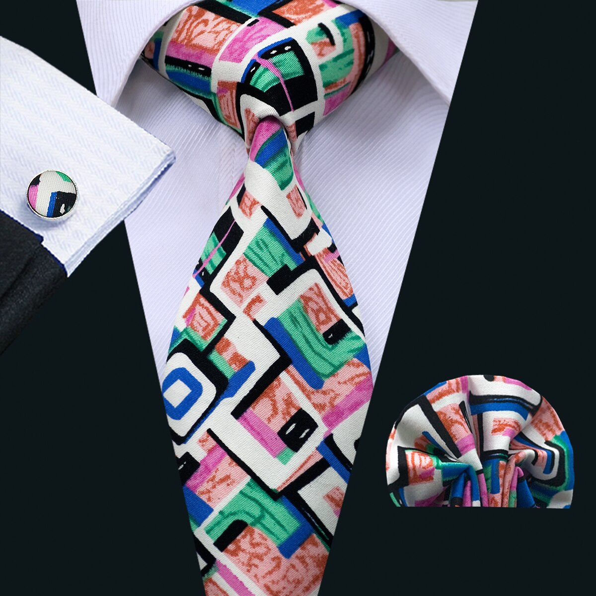 Set cravata + batista + butoni matase naturala model colorat 1368 - eMAG.ro