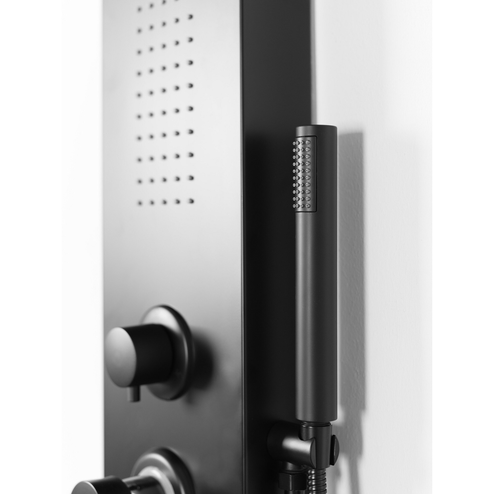 Panel de dus 9837, design elegant, Negru mat, cu ploaie si hidromasaj ...