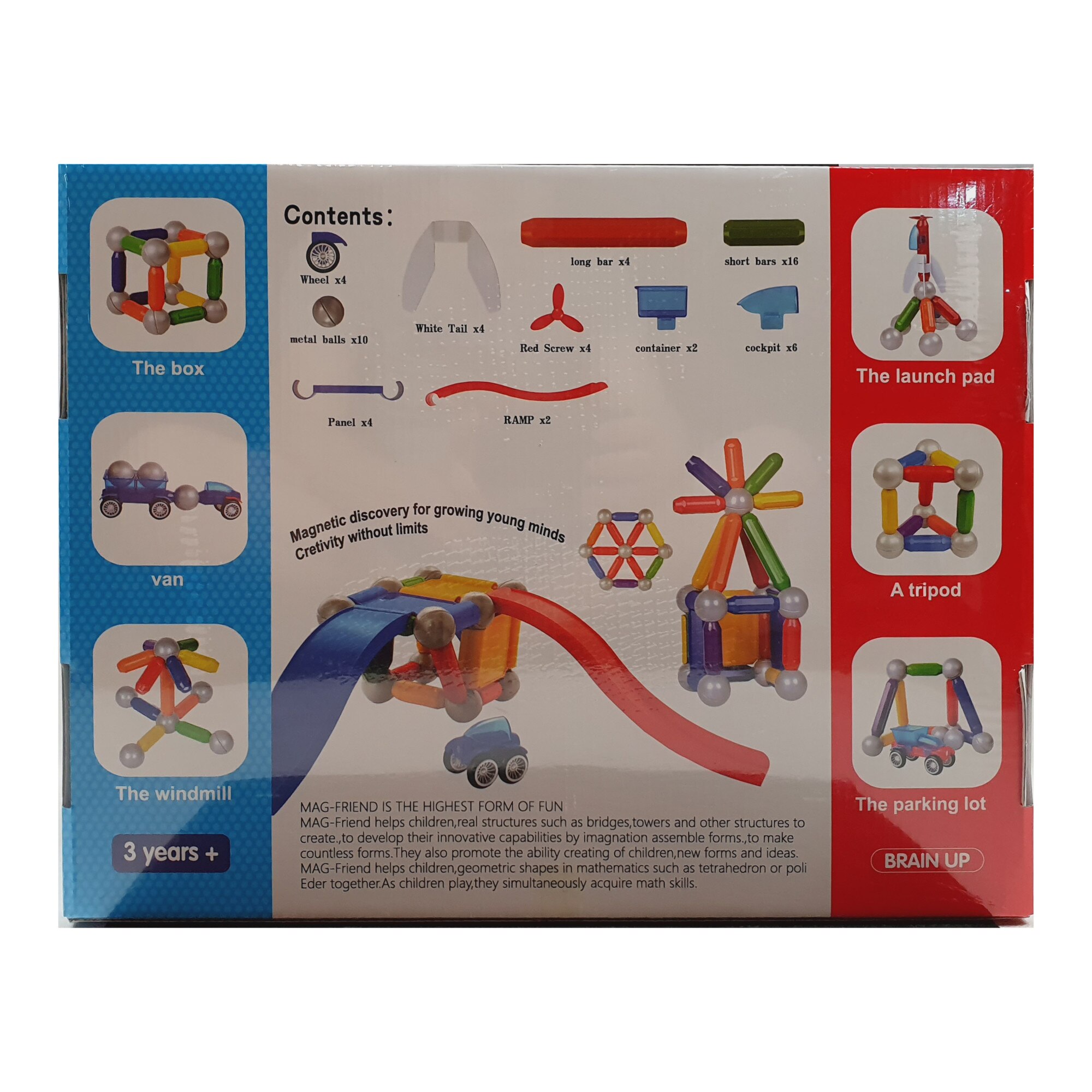 Joc de Constructie Magnetic Educativ 3D, 56 piese, Cu Bile si Bare ...