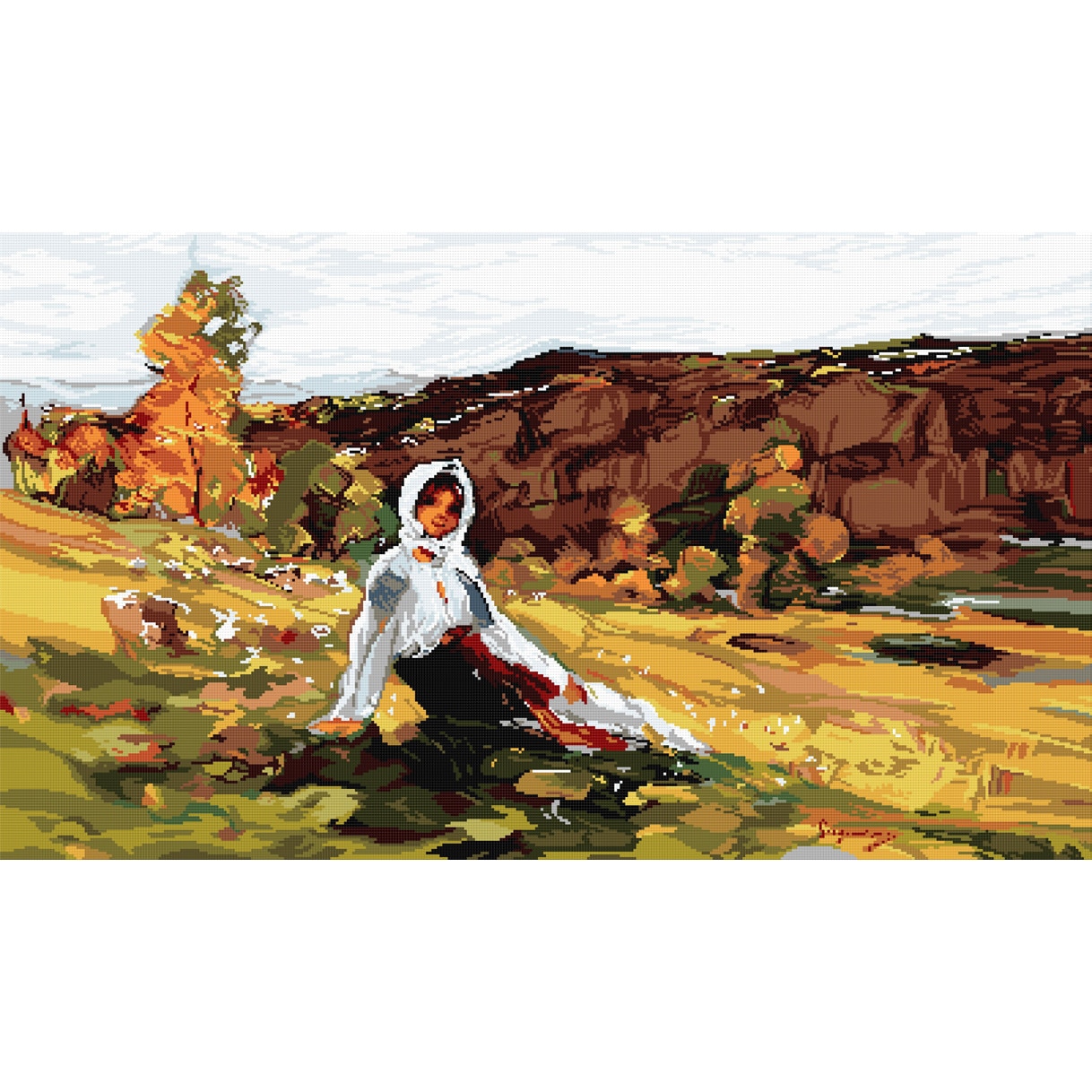 Goblen Pastorita, Hudemas, kit goblen cu diagrama alb negru, cu fire ...