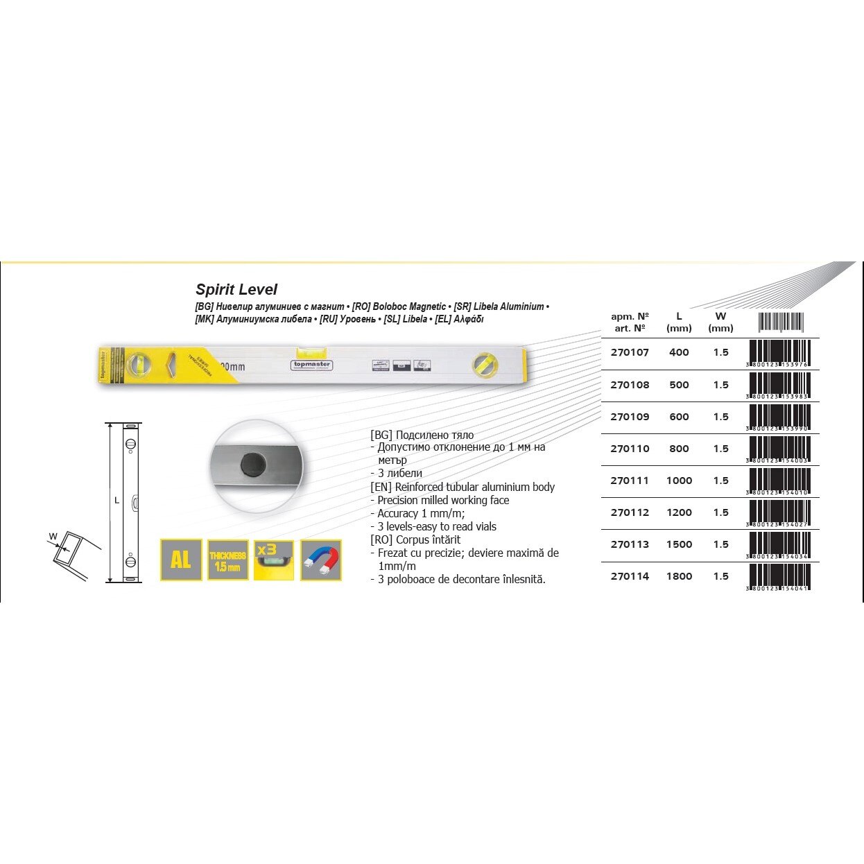 Nivela aluminiu 3 bule magnetica Topmaster Pro 1000mm TMP - eMAG.ro