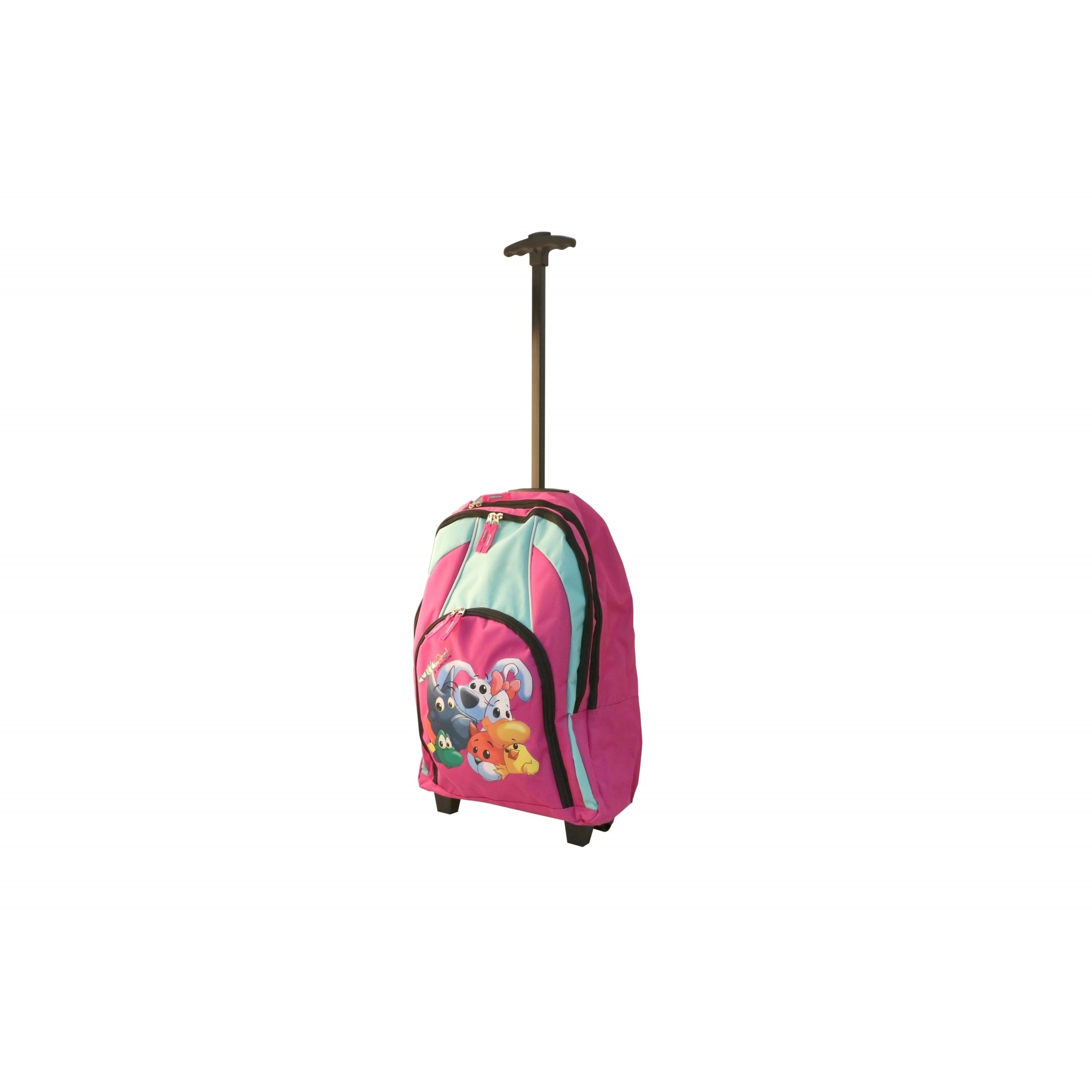 Ghiozdan tip troler Cuccioli, pentru fetite, 58x33 cm, roz/turcoaz ...