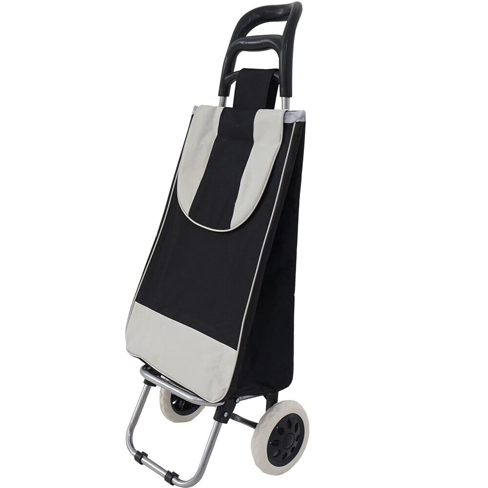 Carucior pentru cumparaturi, metal+textil, 2 roti, Negru, 92 cm - eMAG.ro