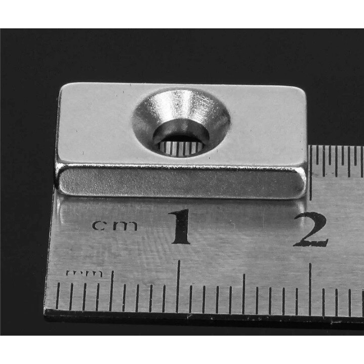 Magnet puternic neodim bloc 20 mm x 10 mm x 3 mm cu gaura de sustinere ...